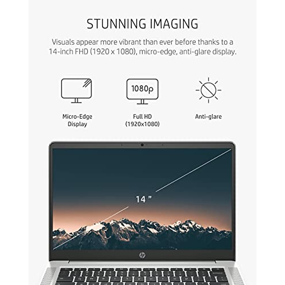 HP Chromebook 14 Laptop, Intel Celeron Processor, 4 GB RAM, 32 GB eMMC, 14” FHD (1920 x 1080) Chrome OS (14a-na0160nr) (Renewed)