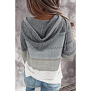 Acelitt Womens Casual Lightweight Long Sleeve Zip up Zipper Striped Knit Sweaters Hoodies Sweatshirts Pullover Jackets Large Gray2