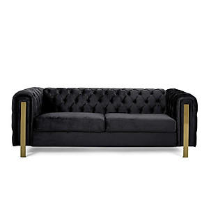 Yoglad Modern Tufted Velvet Sofa, 3-Seater Upholstered Couch with Metal Legs, Mid-Century Modern Velvet Accent Furniture for Living Room, Bedroom, or Apartment (83.75'' Black)