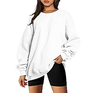 Trendy Queen Sweatshirts for Women Hoodies Oversized Crewneck Tops Sweaters Comfy Fall Winter Outfits Clothes 2025 Fashion White L