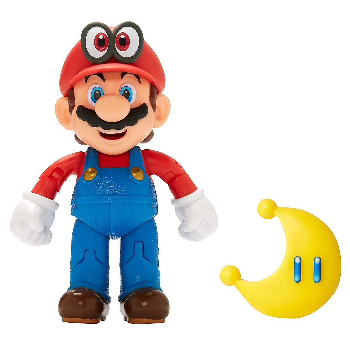 Super Mario Nintendo Collectible Mario Wearing Cappy 4" Poseable Articulated Action Figure with Yellow Power Moon Accessory, Perfect for Kids & Collectors Alike! for Ages 3+ (401344)