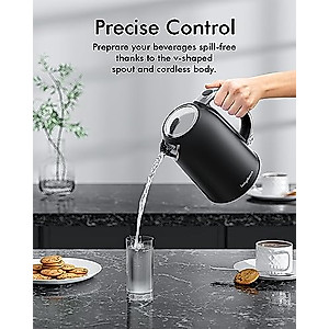 Longdeem Fast-Boil Electric Tea Kettle, 1.7L Stainless-Steel Water Heater, 1500W, Cordless Matte Black Design with LED, Auto-Shutoff & Anti-Dry Protection