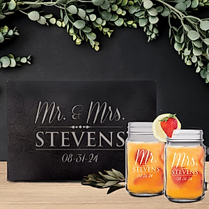 My Personal Memories Set of 2 Mr and Mrs Personalized Mason Jar Glasses - Engraved, Custom, Monogrammed Barware Glassware Gifts