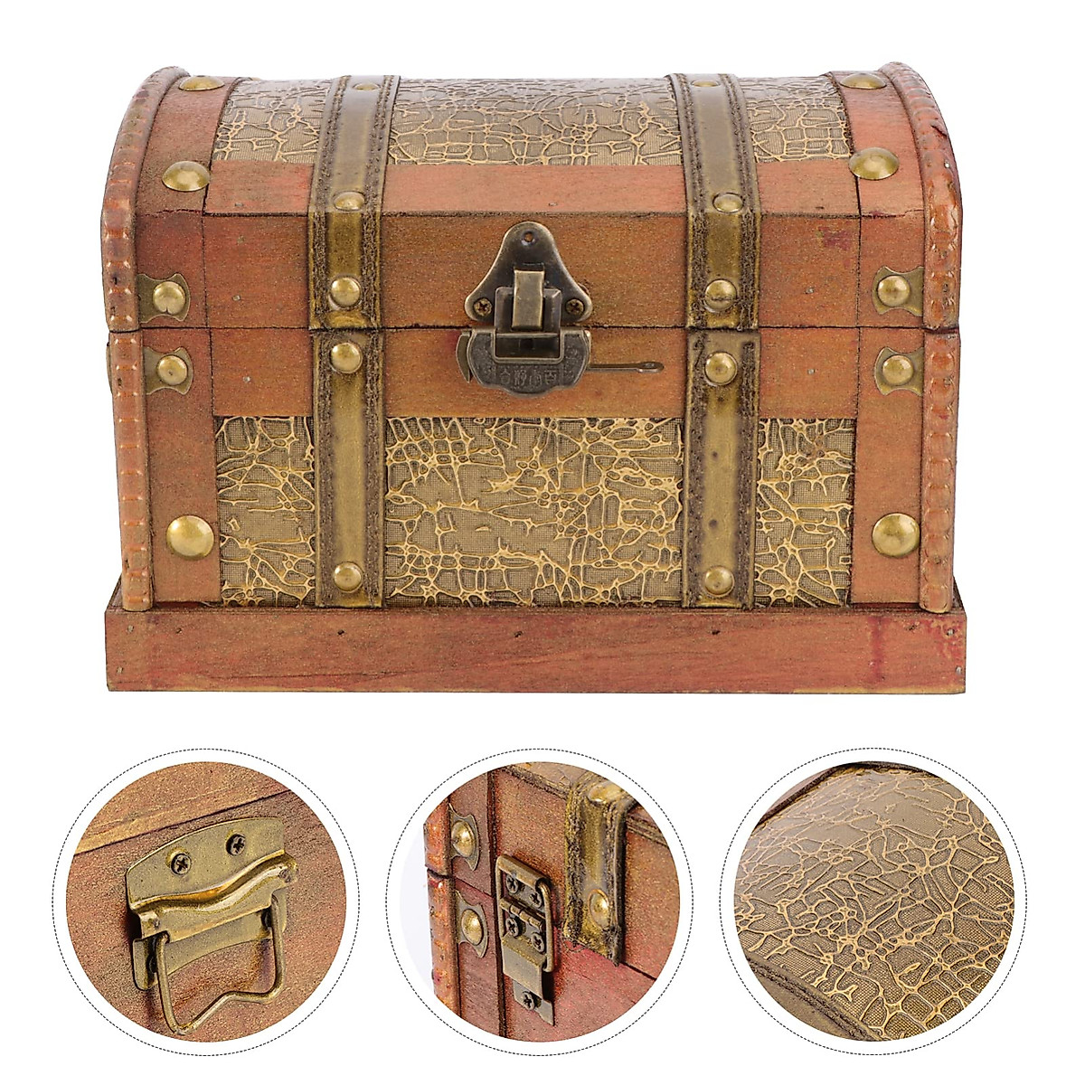 USHOBE 2pcs Box Pirate Treasure Chest Gold Trim Dining Table Decor Wood Decor Wedding Party Favor Jewelry Mini Treasure Chest Storage Box Treasure Box Decorate Slider Props Bamboo Lock