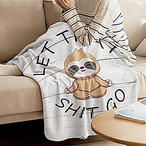 Throw Blanket,Let That Shit Go Cartoon Animal Sloth Rustic Wooden Super Soft Microfiber Warm Blanket for Couch Lightweight Blanket for Bed Chairs,50x60 Inch