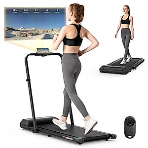 GEEMAX 2 in 1 under desk treadmill, Foldable Compact Treadmill for Small Spaces, Workout Electric Exercise Running Walking Machine Fitness Equipment with Remote Control for Home Gym Office 6.0MPH Gray