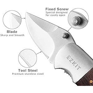 EZKIT Pocket Knife, Small Wood Handle 2in Blade Stainless Steel Everyday Carry Knife