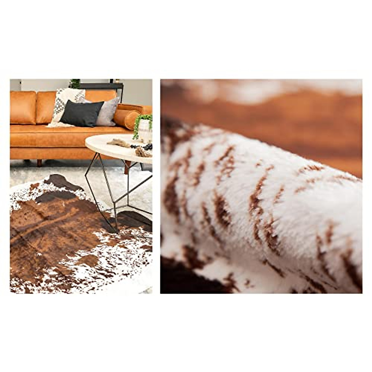 NativeSkins Faux Cowhide Rug (4.6ft x 6.6ft) - Cow Print Area Rug with Faux Suede No-Slip Backing (Brown)