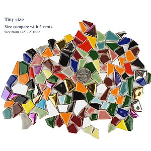 Lanyani Vibrant Broken Ceramic Tiles for Crafts Mosaics,Irregular Polished China Tile Scraps Stained Glass Pieces, Mixed Colors- 2Pounds/0.97 Square Foot