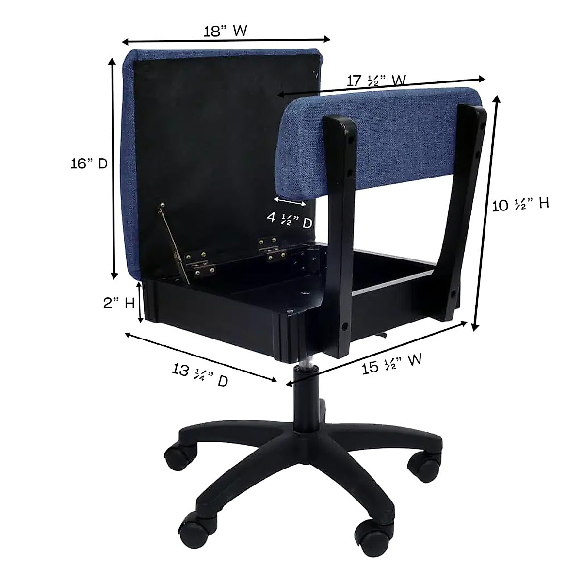 Arrow Sewing H8130 Adjustable Height Hydraulic Sewing and Craft Chair with Under Seat Storage and Solid Fabric, Duchess Blue Fabric