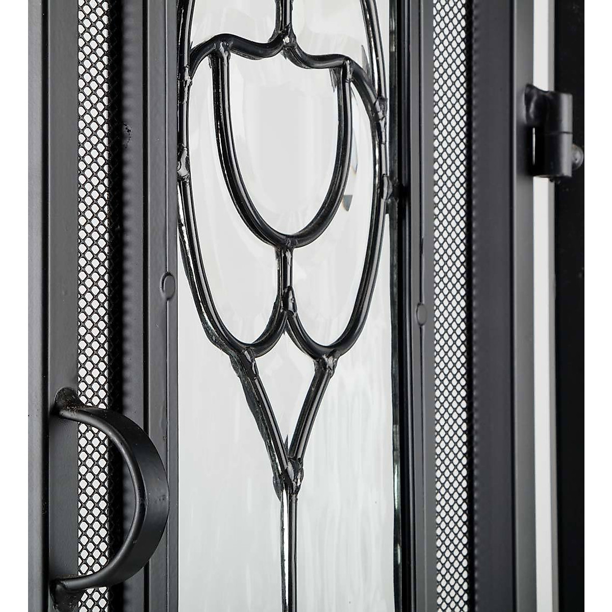 Plow & Hearth Metal Fireplace Screen Glass Floral Black | 44" W x 33" H | 2 - Door | Spark Guard Indoor Grate | Iron Fire Place Cover | Wood Burning Stove Decorative Accessories