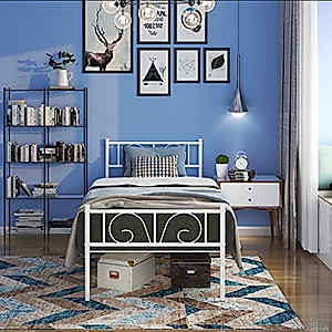 Twin Size Bed Frame 12 Inch Metal Platform Bed Frames Twin Mattress Foundation Single Beds with Headboard and Footboard, Easy Assembly, White