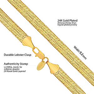 LIFETIME JEWELRY 9mm Flexible Herringbone Chain Necklace 24k Real Gold Plated (22 inches, Gold)