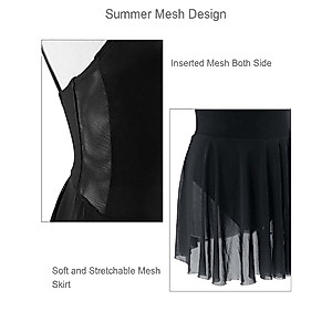 Daydance Black Women's Ballet Leotards Skirted Dance Costumes for Ballerina
