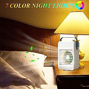 Trovono Portable Air Conditioner Fan,Mini Personal Air Cooler with 4 Wind Speed,2/4/6H Timer,600ML Tank,Rainbow LED Light,120°Oscillating Cooling Fan,2 Spray,Low Noise,Desktop Office, Home, Bedroom