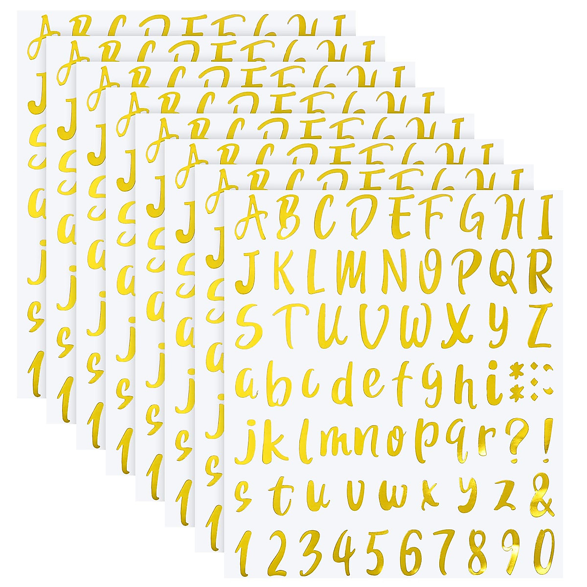 Outus 576 Pieces 8 Sheets Letters Stickers Self Adhesive Vinyl Letter Alphabet Number Stickers Mailbox Numbers Sticker, Decals for Classroom Decor, Sign, Door(Gold,1 Inch)