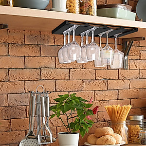 Wine Glasses Rack Hanging Under Cabinet Stemware Storage Hanger with 4 Rows Metal Bar Shelves for Kitchen Restaurant Cabinets Shelf – Fits from 1.1 to 3.4 inch Base of Goblet HG617