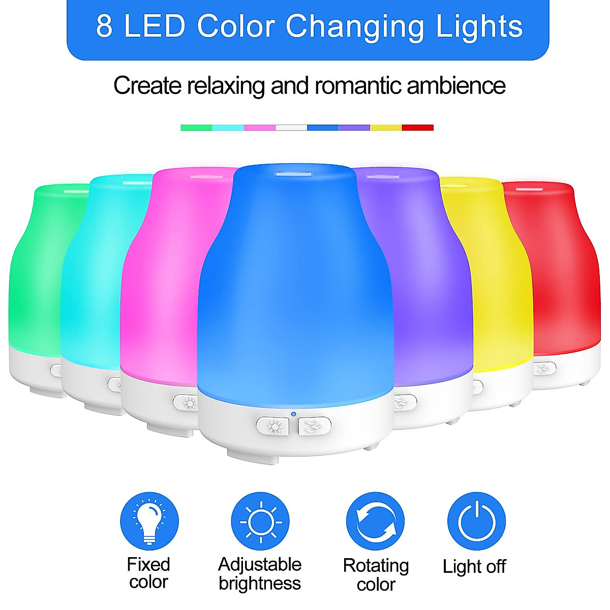 Essential Oil Diffuser, Dukya Aromatherapy Diffuser Cool Mist Humidifier with 8 Colors Lights 2 Mist Mode Waterless Auto Off for Home Office Room, 100Ml, White