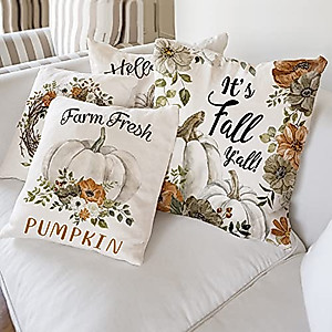 WOKANI Fall Thanksgiving Decor Throw Pillow Covers 18x18 Outdoor Pumpkin Autumn Harvest Decoration Garden Flowers Cushion Cases Outside Rustic Boho Decorative for Patio Porch Home Couch Sofa Set of 4