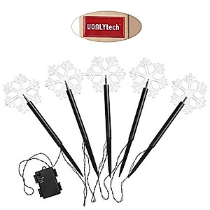 Uonlytech 5 Pack Christmas Snowflake Garden Lights Snowflake Stake Lights Battery Operated Snowflake Lights Outdoor Waterproof Christmas Decorative Ground Lights for Patio Walkway Yard Lawn