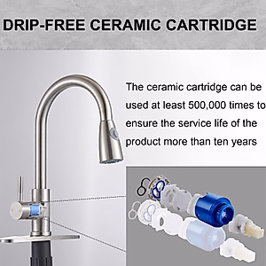 Friho Brushed Nickel Kitchen Faucet with Pull Down Sprayer, Modern Single Handle Stainless Steel Pull Out Spring Kitchen Sink Faucets with Deck Plate for Camper Rv Bar