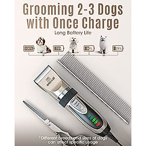 oneisall Dog Clippers Low Noise, 2-Speed Quiet Dog Grooming Kit Rechargeable Cordless Pet Hair Clipper Trimmer Shaver for Small and Large Dogs Cats Animals (Gold)