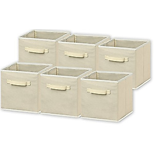 6 Pack - SimpleHouseware Foldable Cloth Storage Cube Basket Bins Organizer, Beige