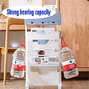 Atkits 6 Tier Rolling Cart with Wheels Storage Utility Cart Movable Bookshelf Cart Slim with Drawers for Bedroom Living Room Home School,Blue