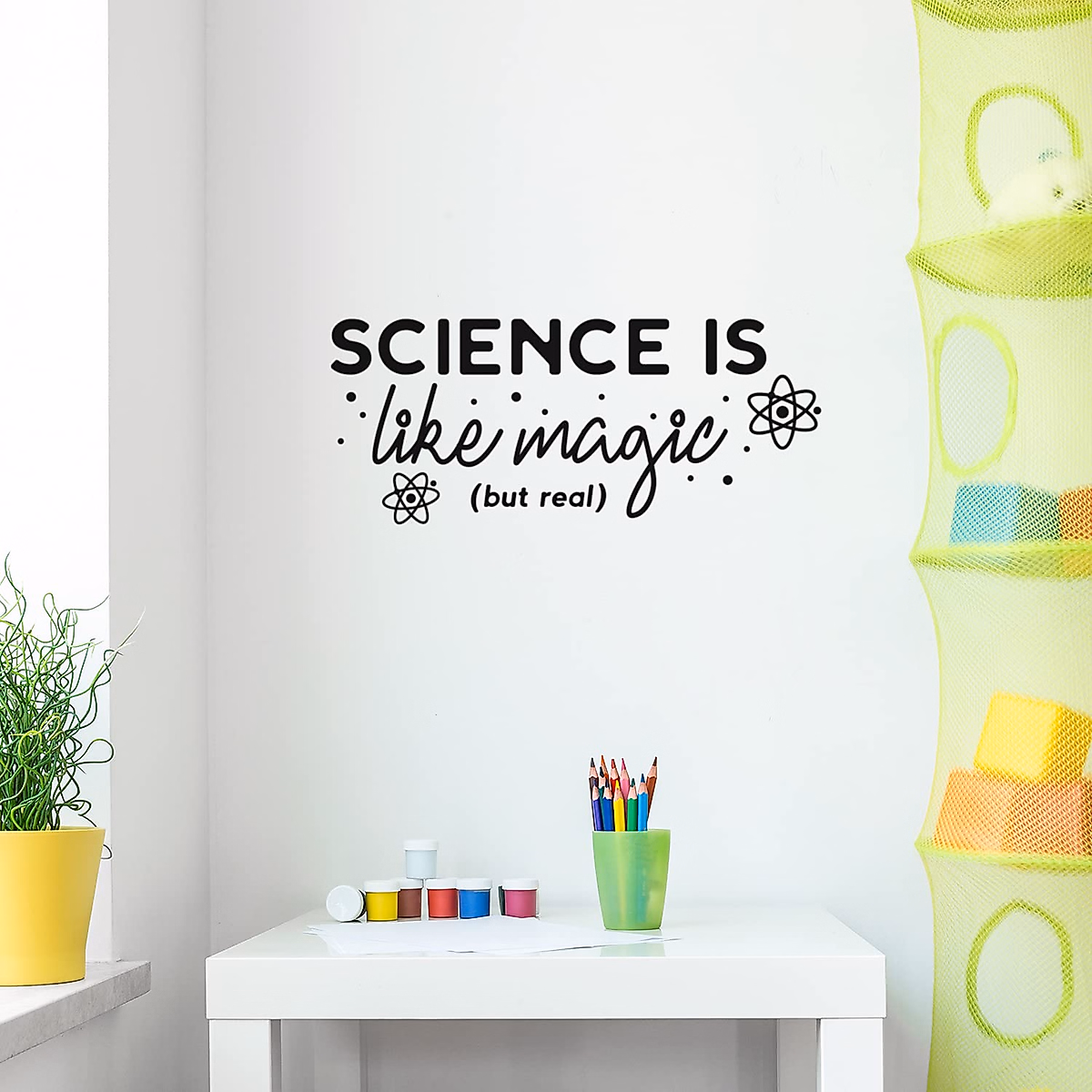 Vinyl Wall Art Decal - Science is Like Magic But Real - 13" x 30" - Trendy Inspirational Quote Sticker for Kids Room Girls Bedroom Playroom Home School Educational Classroom Decor (Black)