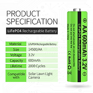 YXZHENG 3.2 Volt Rechargeable Solar Battery AA 4PCS Replacement for Solar Lawn Light (4pcs AA Batteries)