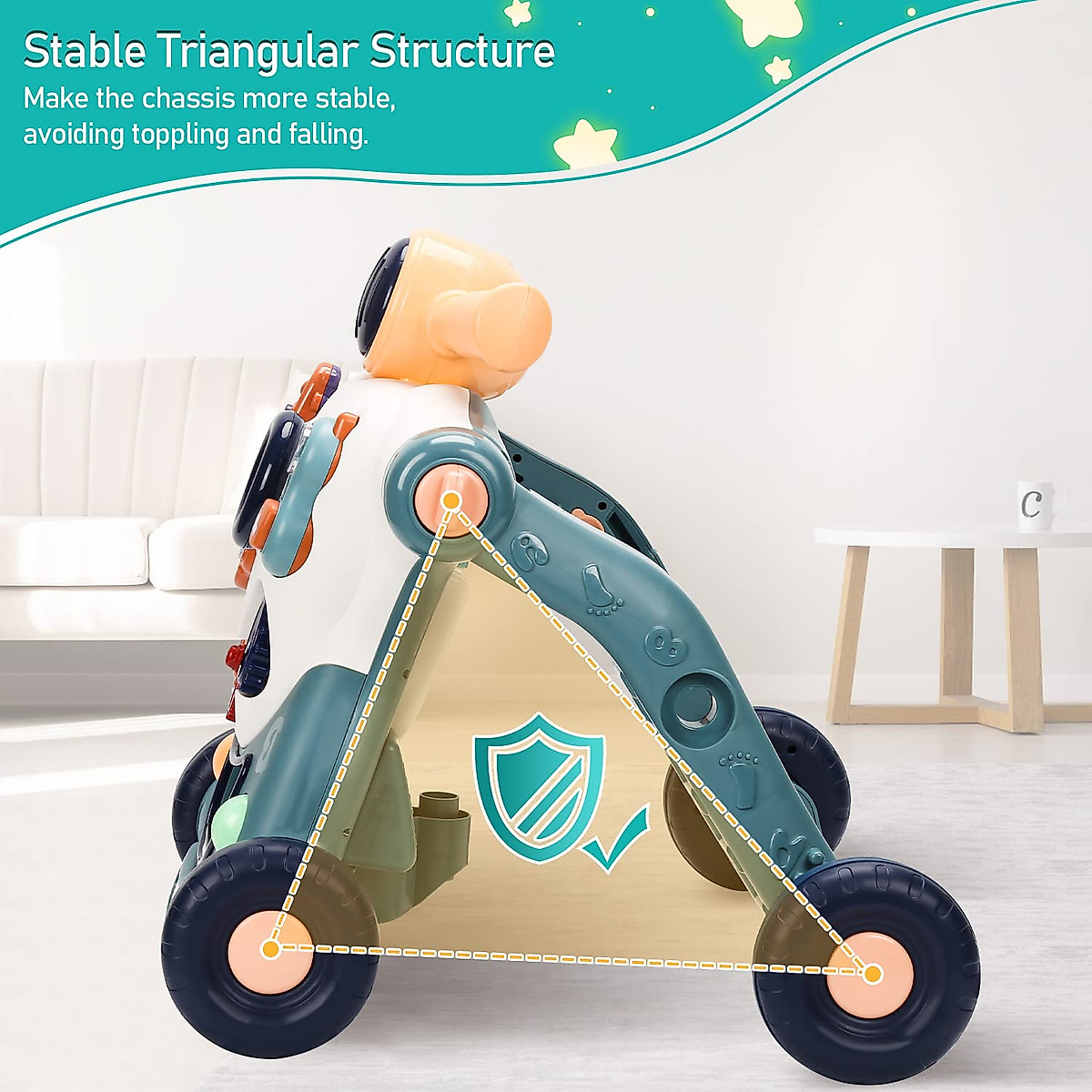 Kirumie 6 in 1 Learning Walker for Babies, Sit to Stand Baby Walker, Multiple Baby Activity Center with Music and Lights, Adjustable Push Walkers for Babies Boys Girls Toddlers Over 9 Months