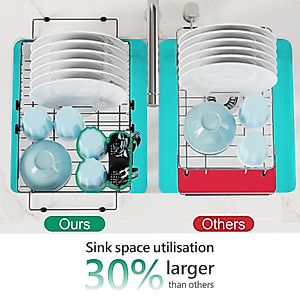 GSlife Expandable in Sink Dish Drying Rack - Stainless Steel Capacity Adjustable Over The Sink Dish Rack (10.8''-17.9''), Dish Drainer for Kitchen Sink Counter with Utensil Holder, Silver