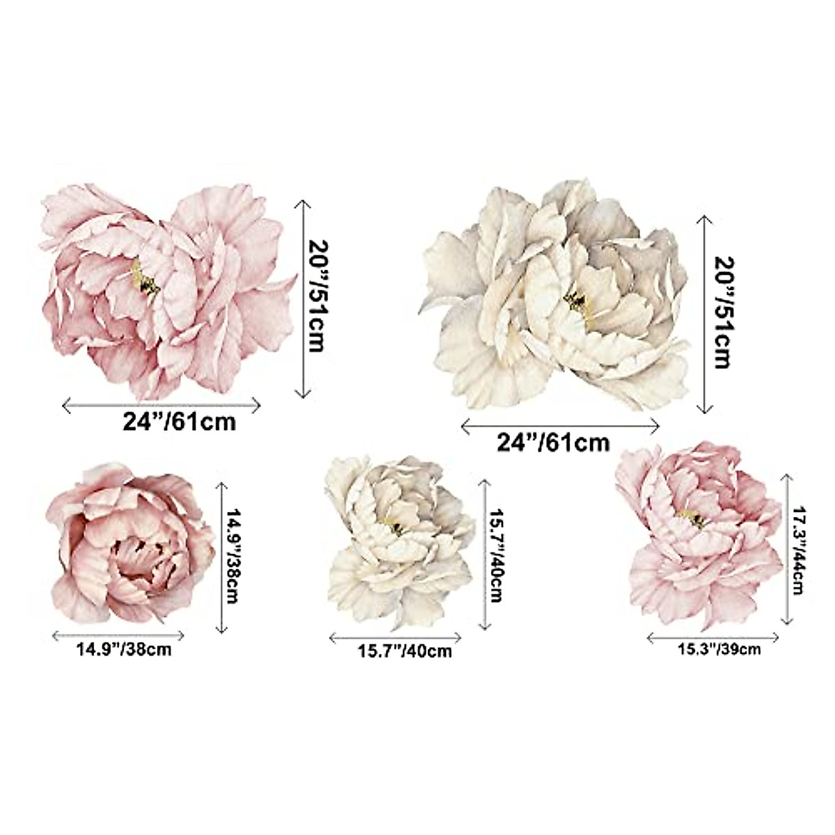 Murwall Floral Peonies Wall Decal, Peony Bouquet Flowers Removable Peel and Stick Wall Sticker