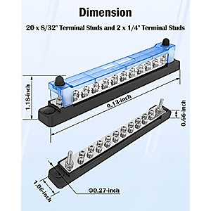 LENKRAD 20 Power/Ground Distribution Block Bus Bar, Marine Bus Bar, 150 Amp Battery Terminal Distribution Block for Automotive and RV Solar Wiring, Ground Bus Bar Kit, 2 Packs