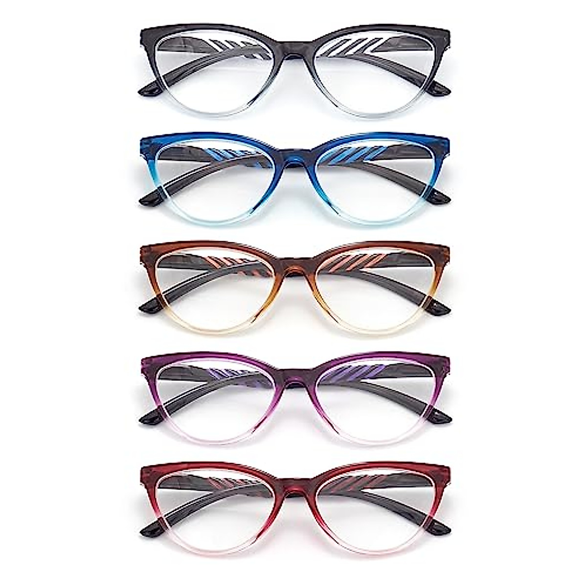 HIGHLIKE 5-Pack Cat Eye Reading Glasses for Women, Spring Hinge Readers Glasses Elegant Style Clear Vision, 5 Mix 1.5 x