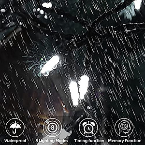 XTF2015 Led Christmas String Lights, 66ft 200 LED 8 Modes Low Voltage Mini Christmas Lights, Fairy Twinkle String Lights for Christmas, Eaves, Wedding, Garden, Outdoor, Indoor Decor(White)