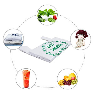 LazyMe Thank You T Shirt Bags White Plastic Grocery Bags with Handles,Standard Supermarket Size, 12 x 20 inch (50 pcs)