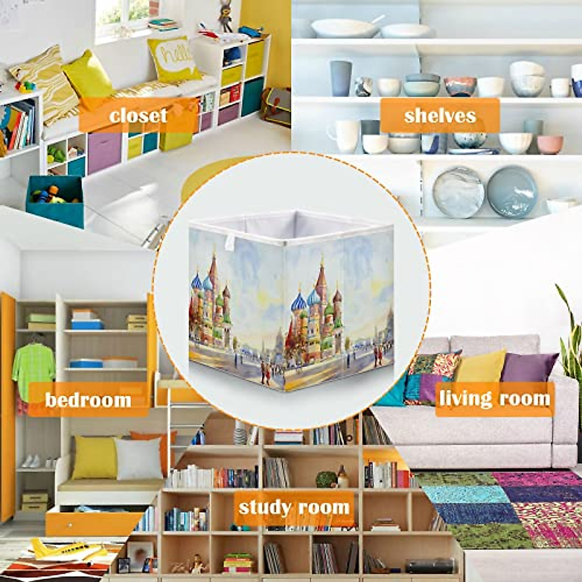 Cathedral Storage Basket Storage Bin Rectangular Collapsible Toy Boxs Nursery Storage Hamper Organizer for Boys Girls Toys