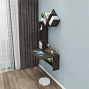 Bixiaomei Folding Wall Mounted Drop Leaf Table, Foldable Desk with Moveable Cabinets, Floating Laptop with Convertible Storage Shelves, Multifunctional Computer Workstation in Home for Space Saving