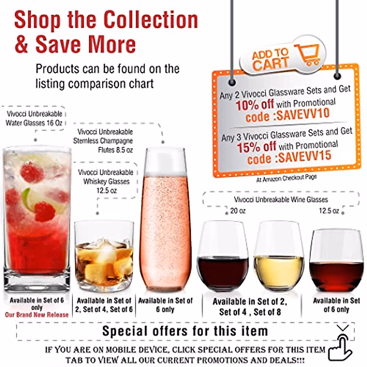 Vivocci Unbreakable Elegant Plastic Stemless Wine Glasses 20 oz | 100% Tritan Heavy Base | Shatterproof Glassware | Ideal For Cocktails & Scotch | Perfect For Homes & Bars | Dishwasher Safe | Set of 2