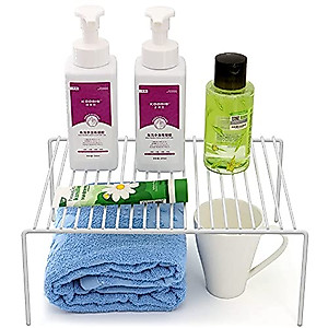 iPEGTOP Set of 2 Kitchen Cupboard Organiser, Freezer Cabinet Shelf Wire Rack, Medium (13 x 9.4 Inch) Rustproof Steel Storage Space Saver Shelves for Countertops Pantries Utensils Countertops -White