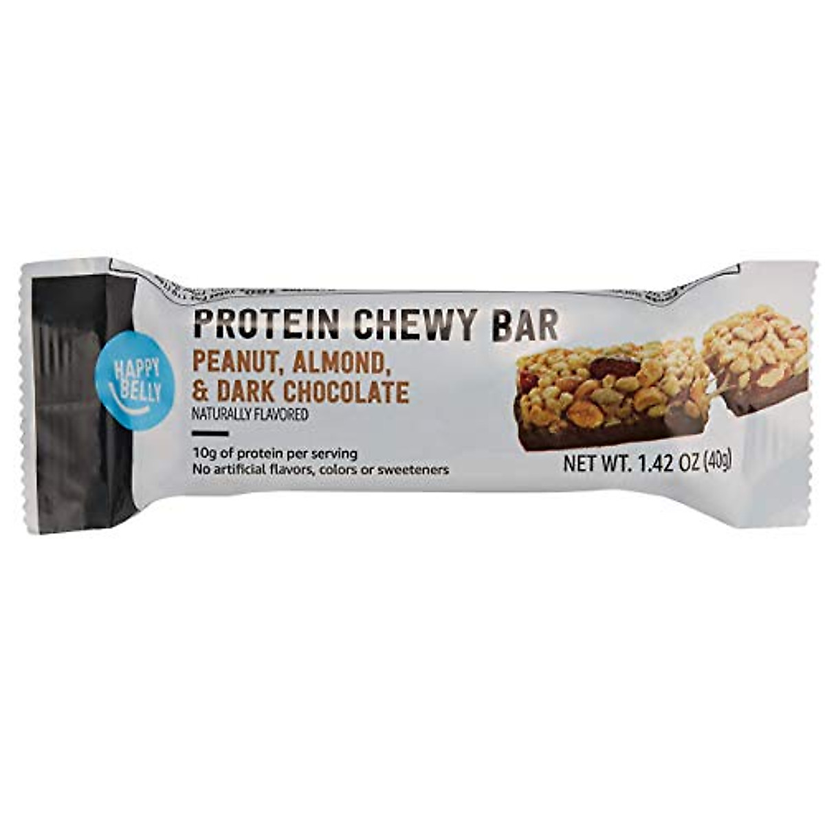 Amazon Brand - Happy Belly Protein Chewy Bars, Peanut Butter & Dark Chocolate, 30 Count (6 Packs of 5)
