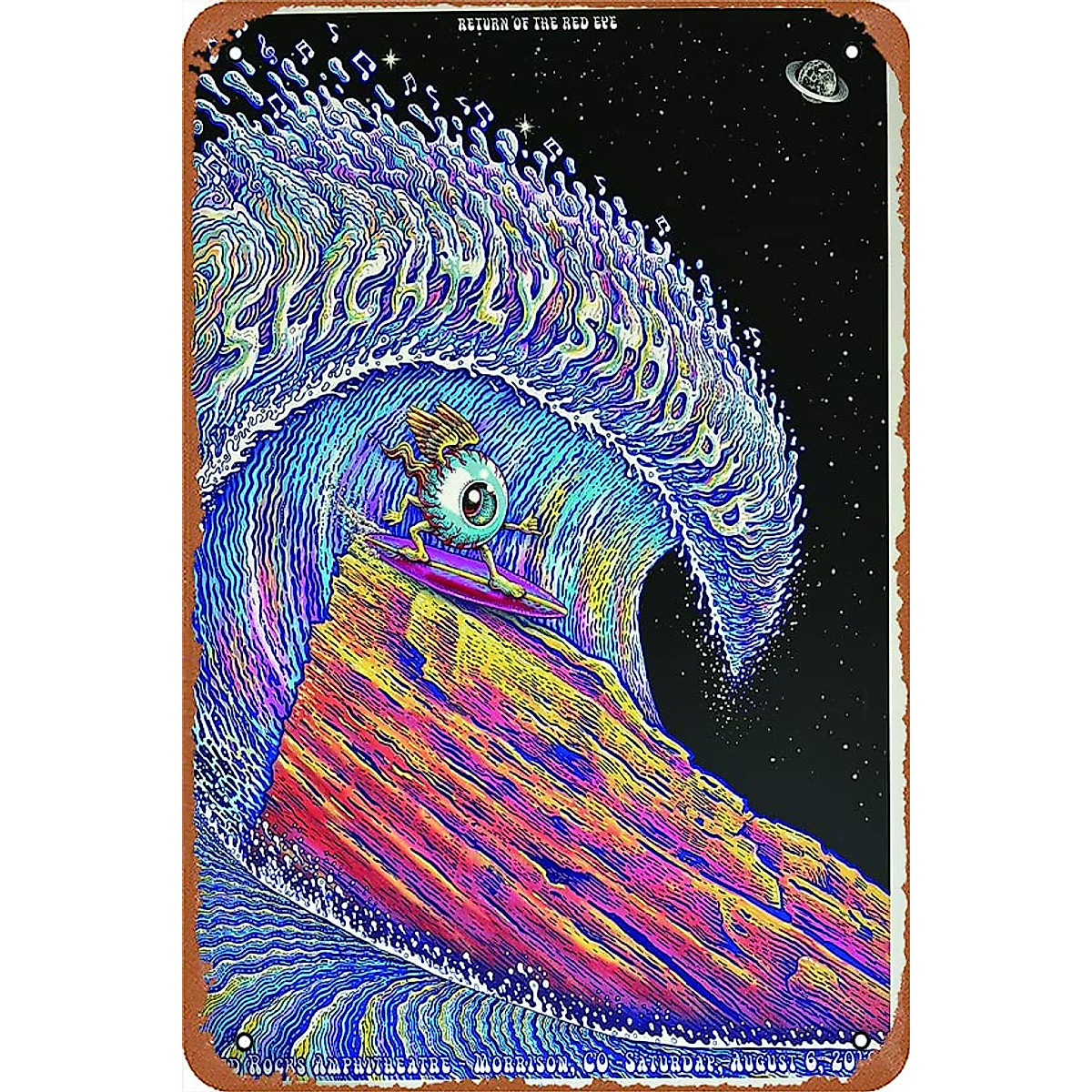 Slightly Stoopid - 2016 Emek poster Red Rocks Morrison, CO poster Tin Metal Novelty Sign Tin Metal Retro Wall Decor for Home,Street,Gate,Bars,Restaurants,Cafes,Store Pubs Sign Gift 12 X 8 INCH Metal Sign