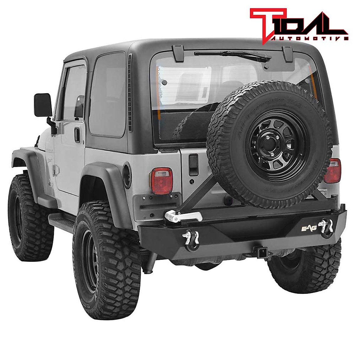 Tidal Heavy Duty Rear Bumper with Tire Carrier and Hitch Receiver Fit for 87-06 Wrangler TJ YJ