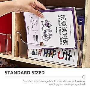 Plastic Bin Storage Organizer Basket Container with Handle for Home Office Kitchen Cabinet Pantry Shelf Organization Holds Notebook Books Food Ligne Collection Clear