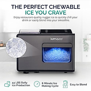 Luma Nugget Countertop Ice Maker, 44 lbs in 24 Hours, Black Stainless Steel Ice Machine, Perfect for Home Bar, Kitchen Countertop, RV, Home Office