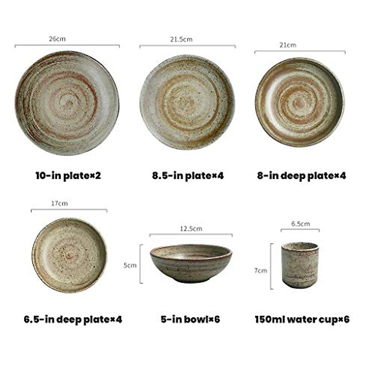 GagalU China Dinnerware Set,Dinner Plate Ceramics Dinnerware Set, Retro 26 Pieces Plate and Bowls Sets | Stoneware Matte Porcelain Dinner Set for Special Suitable for and Hotel,Din