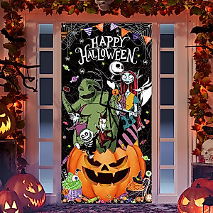 Halloween Decorations Christmas Nightmare Before Door Cover Jack Sally Gothic Banner Day of The Dead Halloween Decorations for Home Party
