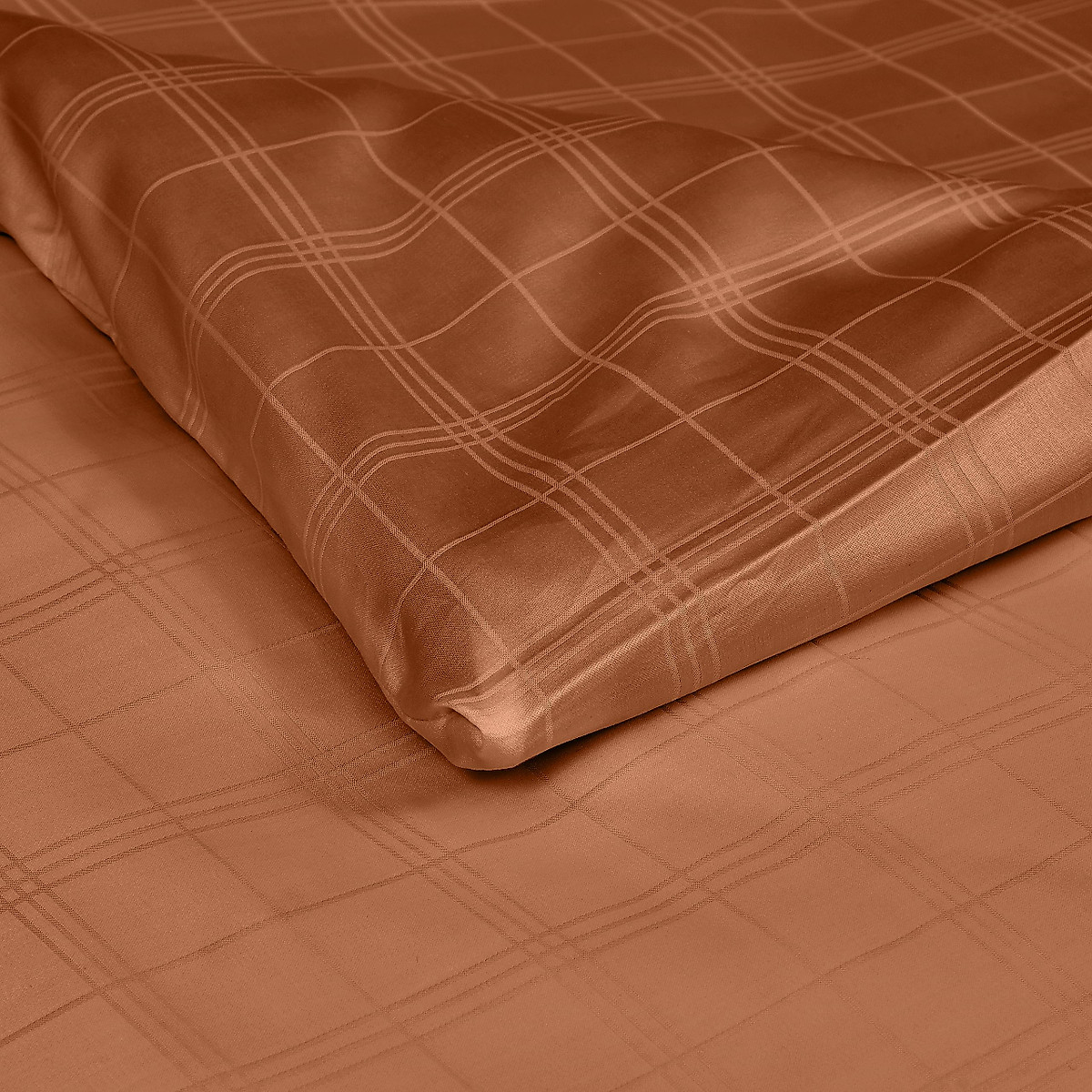 Linenwalas Duvet Cover Full Size – Rayon Derived from Bamboo Soft Full Size Duvet Cover Set, 3 Piece, Checks, Lightweight, Cooling Duvet Cover 80x90 Inches with Zipper Closure (Burnt Orange)