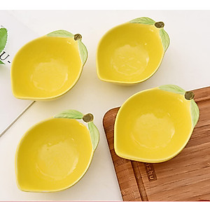 Mozacona 4pcs Ceramic Appetizer Plates Lemon Shape Side Dishes Seasoning Plates